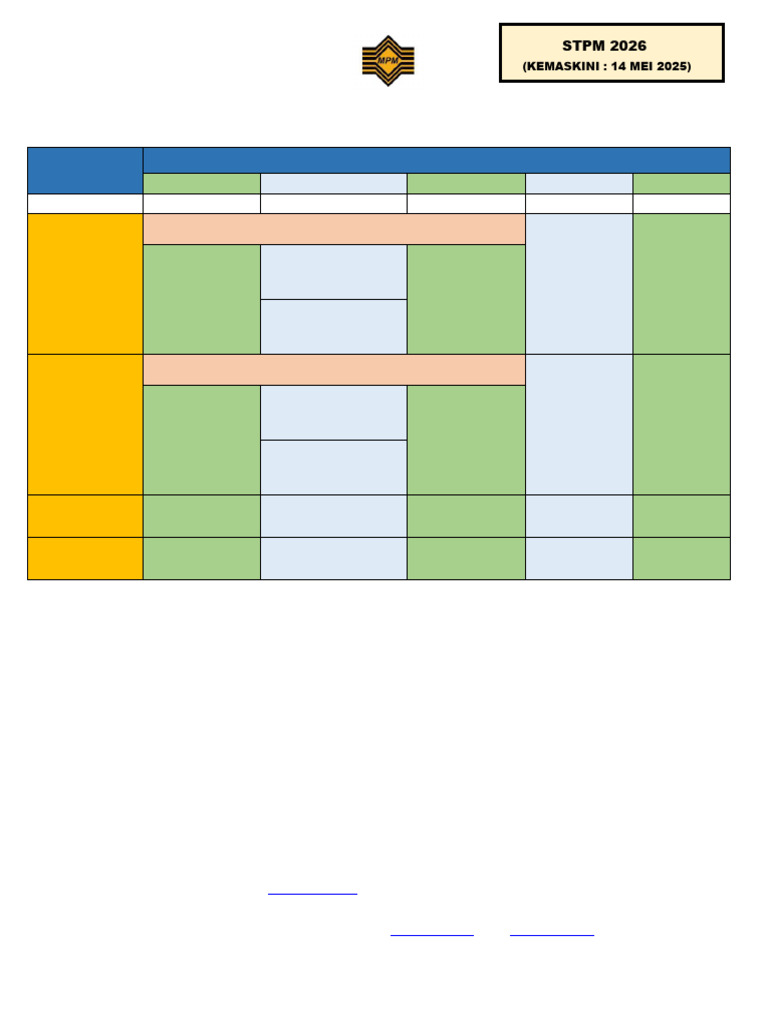 Kalendar Peperiksaan STPM 2026 | PDF