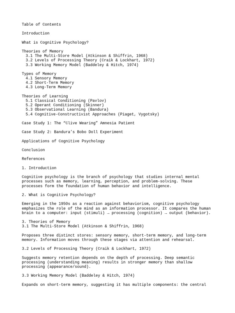 Cognitive Psychology Memory and Learning Theories | PDF | Memory ...