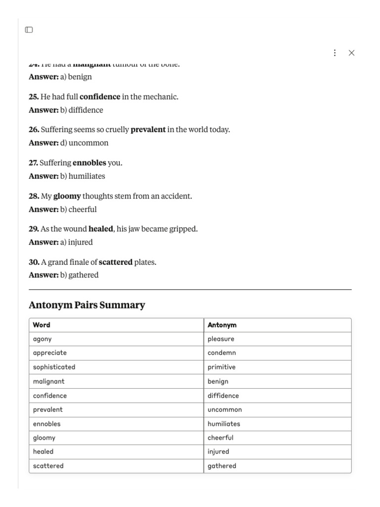 Antonym Exercise Answer Key PDF | PDF