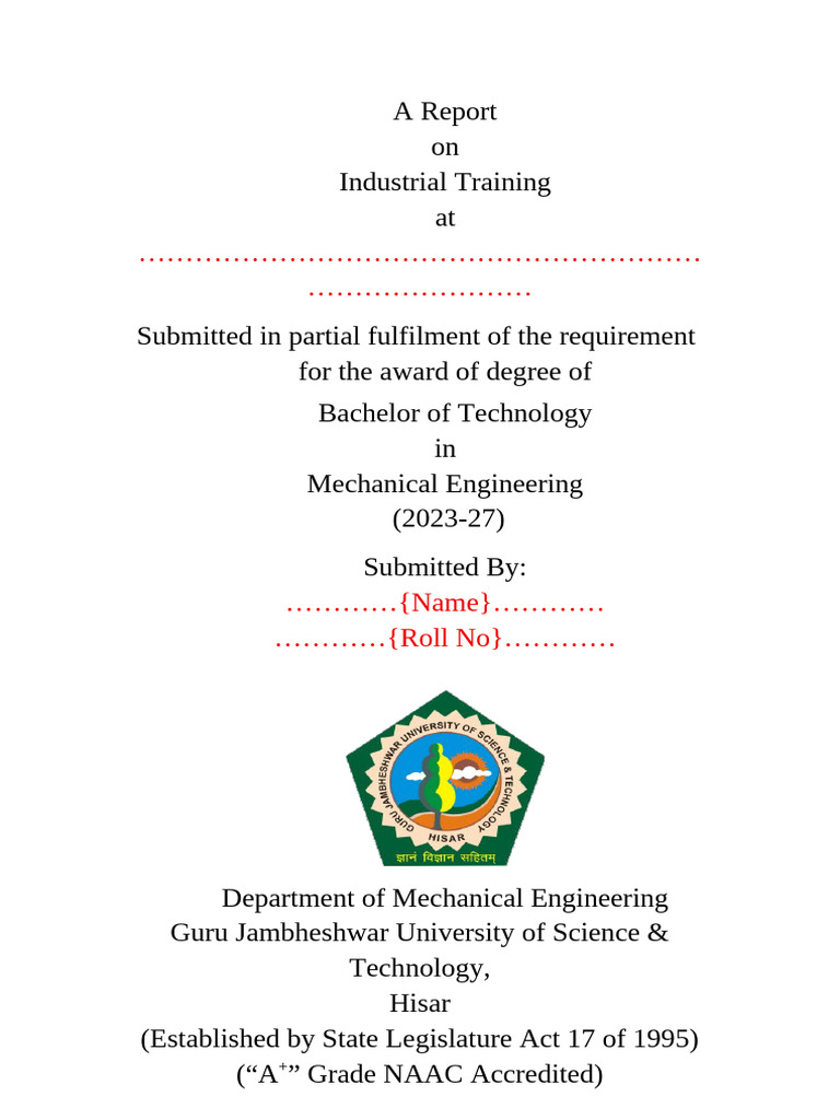 Industrial Training Report: Mechanical Engineering | PDF | Cognition ...