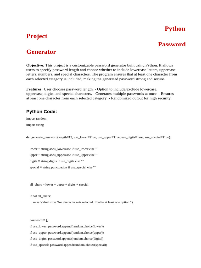 Password Generator Project | PDF | Password | Letter Case