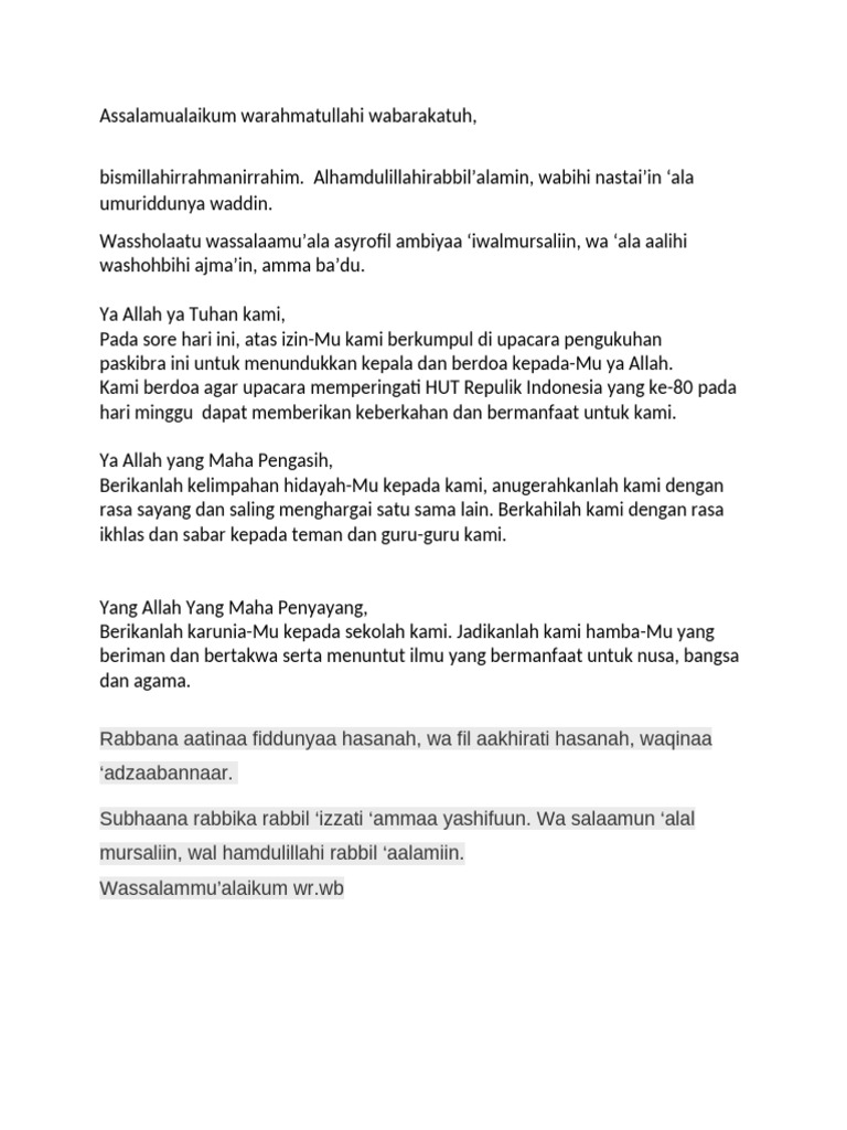 Doa Pengukuhan Paskibra HUT RI 80 | PDF