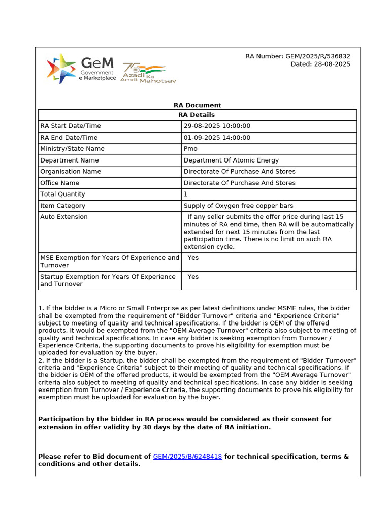 GeM RA 8276192 | PDF | Specification (Technical Standard) | Procurement