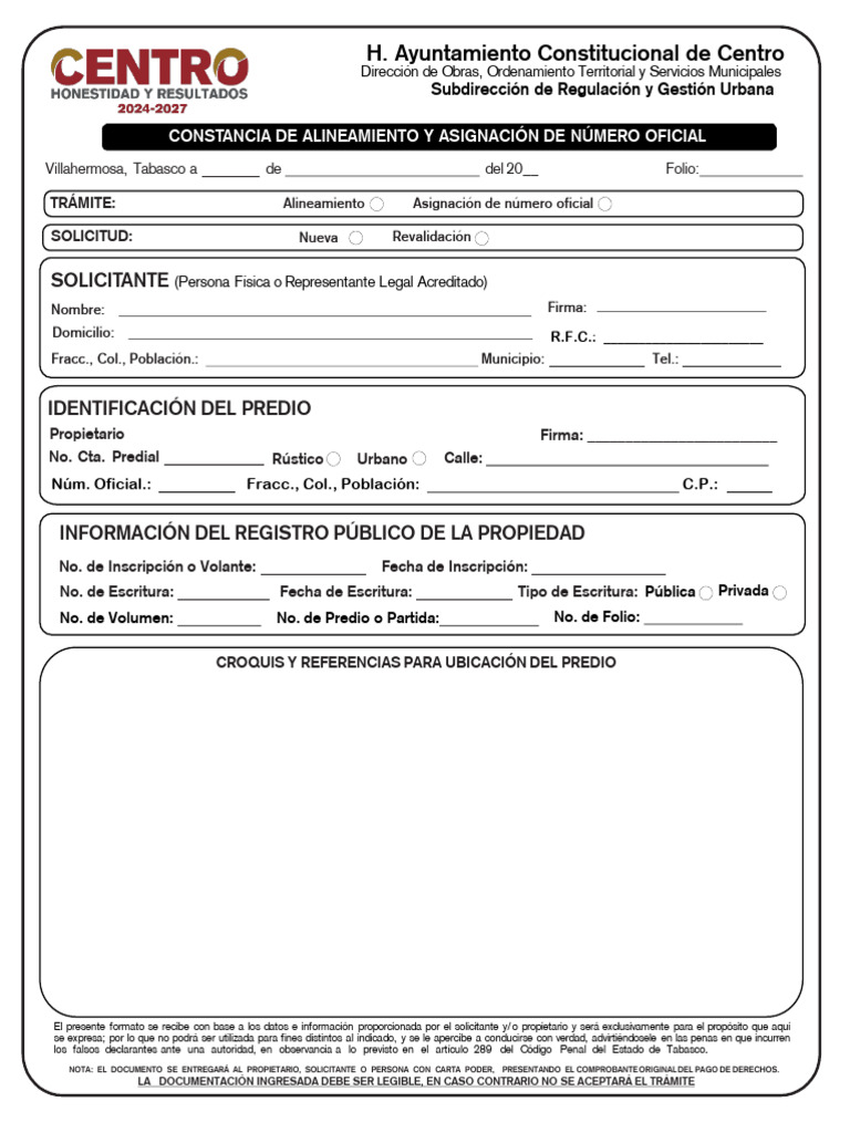 Constancia de Alineamiento y Número Oficial | PDF