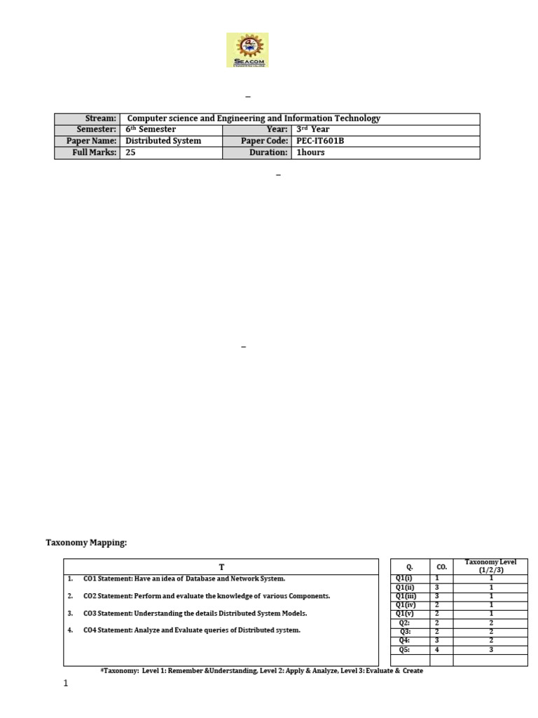 CA3 - Distributed System Question Paper | PDF | Distributed Computing | Databases