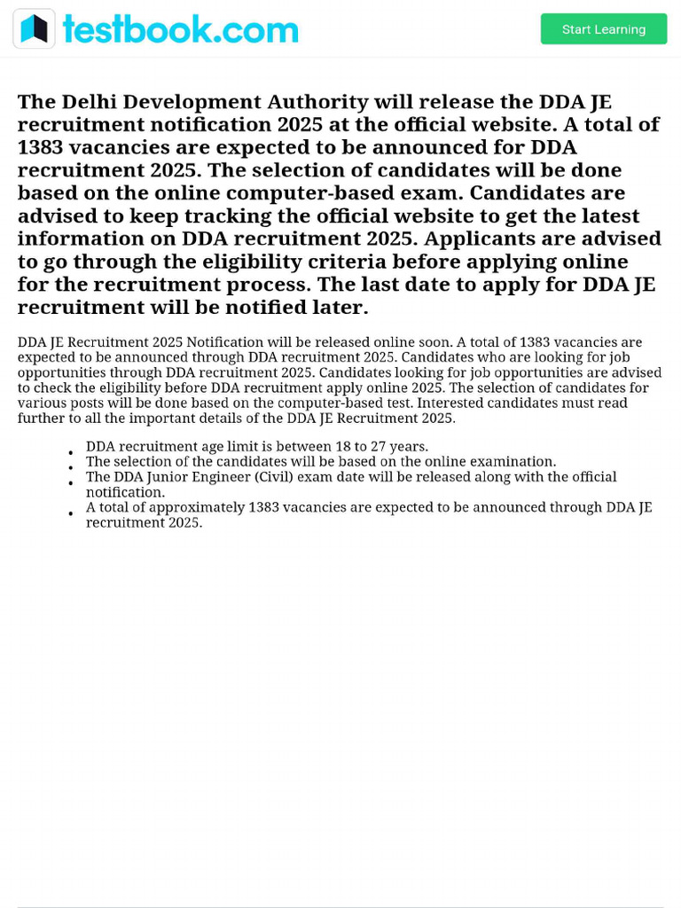 DDA JE Recruitment 2025exam Info | PDF