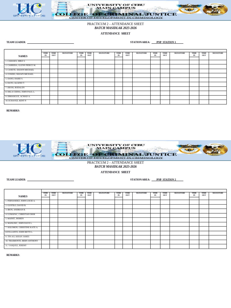 Practicum 2 Attendance Sheet | PDF