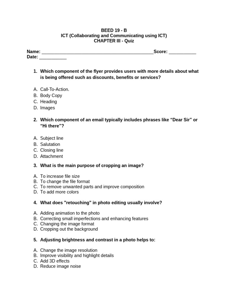 Ict Multiple Choice Questions | PDF | Advertising | Image Editing