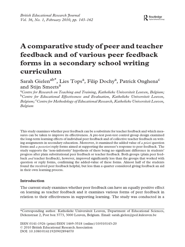 British Educational Res J - 2013 - Gielen - A Comparative Study of Peer ...