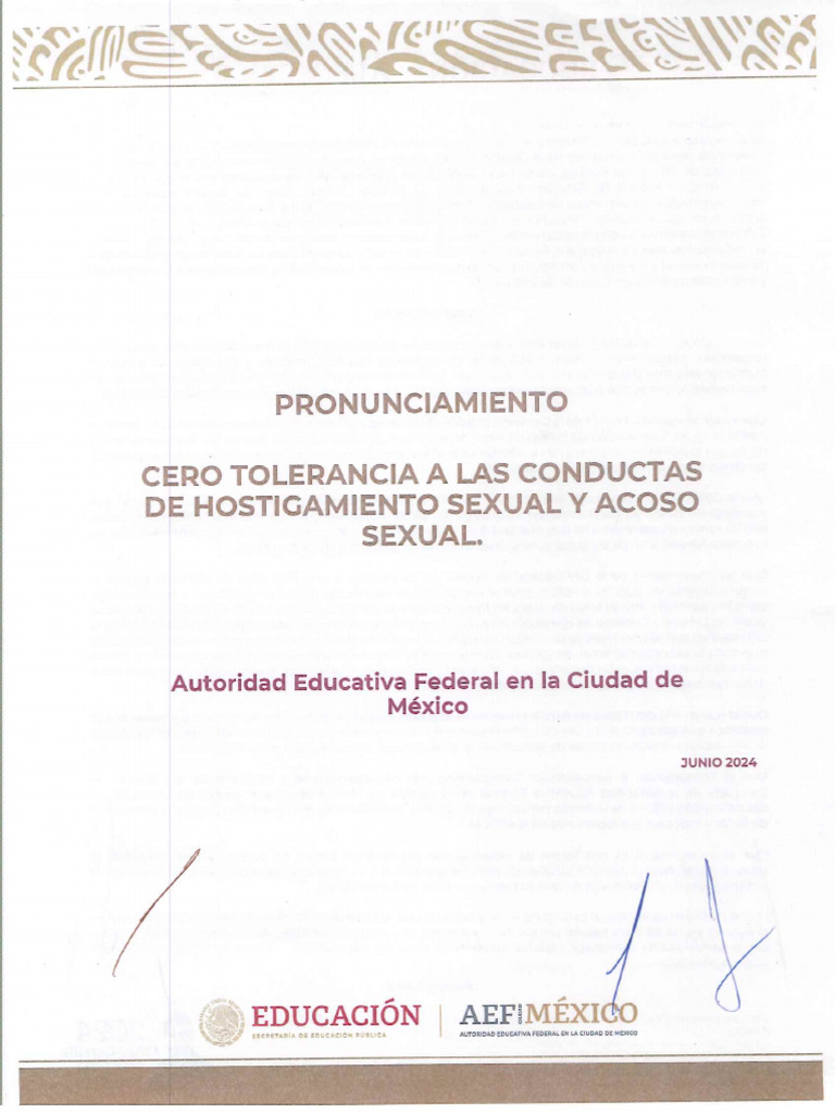 Pronunciamiento Cero Tolerancia A La Conductas de Hostigamineto Sexual ...
