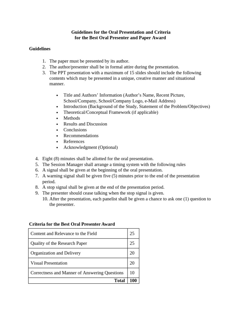 Oral Presentation Guidelines & Awards Criteria | PDF