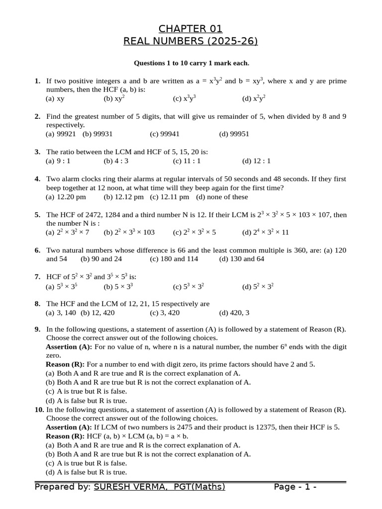Real Numbers: HCF, LCM, and Problems | PDF | Number Theory | Mathematics