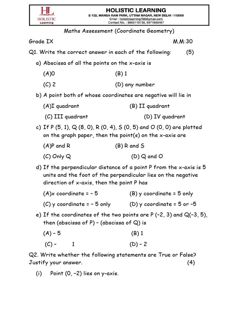Grade IX Coordinate Geometry | PDF | Cartesian Coordinate System ...