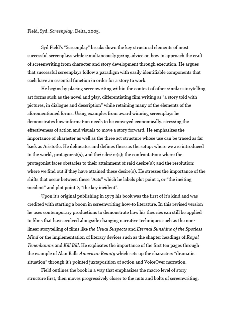 Syd Field's Screenplay Structure Guide | PDF | Screenwriting | Screenplay