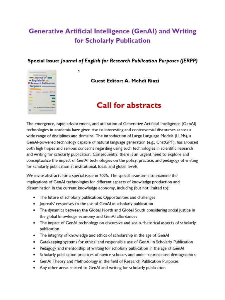 GenAI in Scholarly Publication: Call for Abstracts | PDF | Knowledge ...