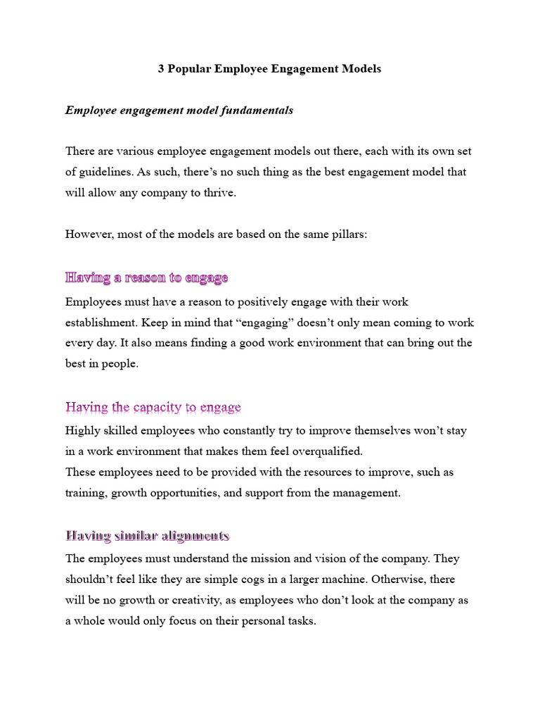 Employee Engagement Models Overview | PDF | Well Being | Employment