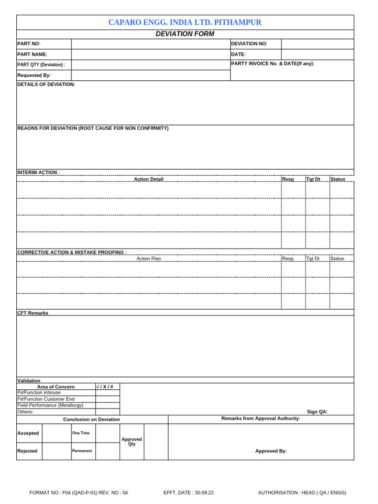 1.7 F04 (QAD-P-01) Deviation Format | PDF