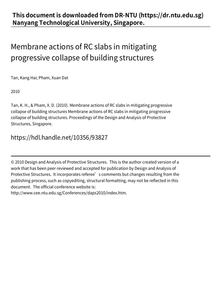 Membrane Actions of RC Slabs in Mitigating Progressive Collapse of ...