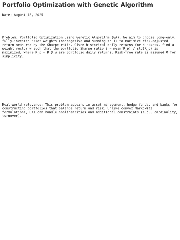 GA Portfolio Optimization Report | PDF | Genetic Algorithm | Mathematical Optimization