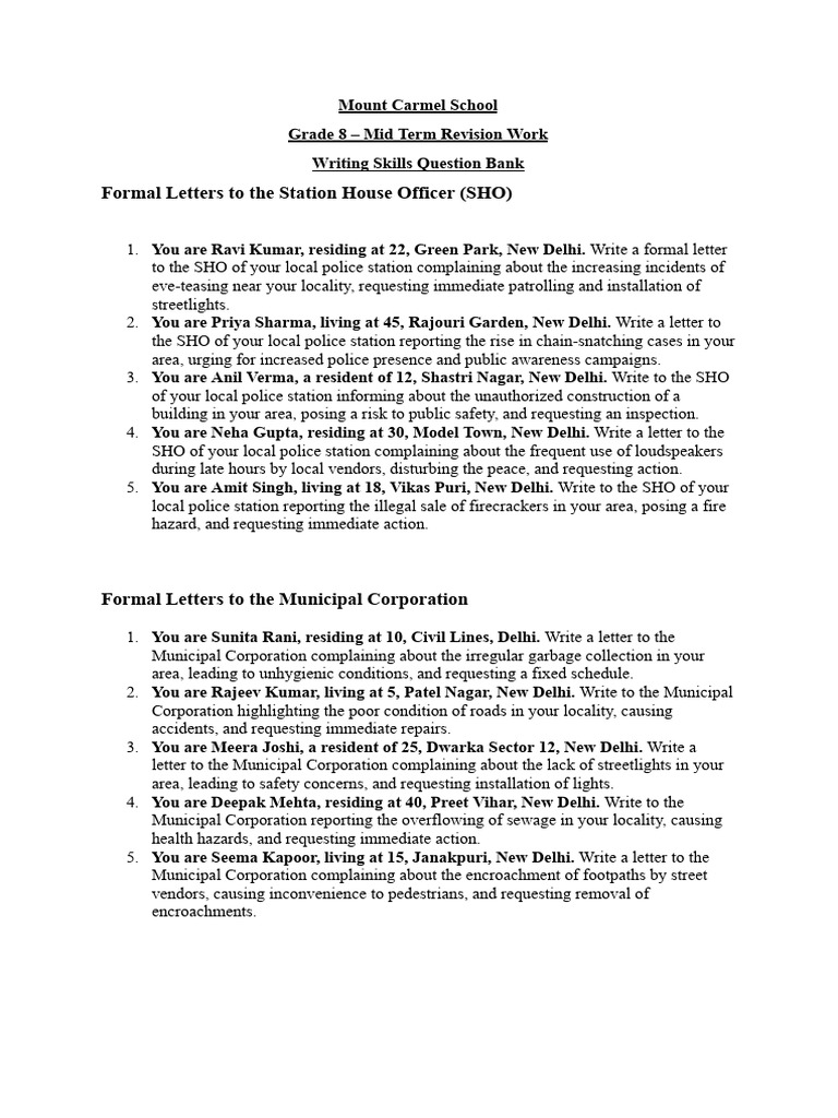 Question Bank-Writing Skills - Grade 8 | PDF