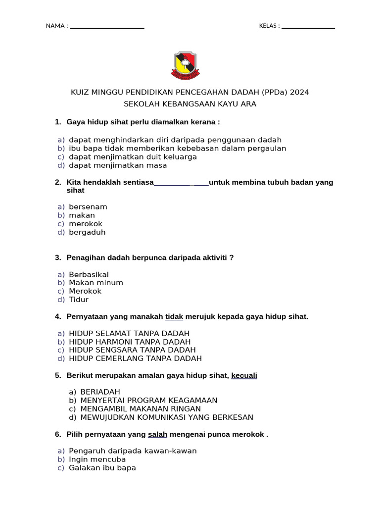 Kuiz Ppda Tahap 2 | PDF