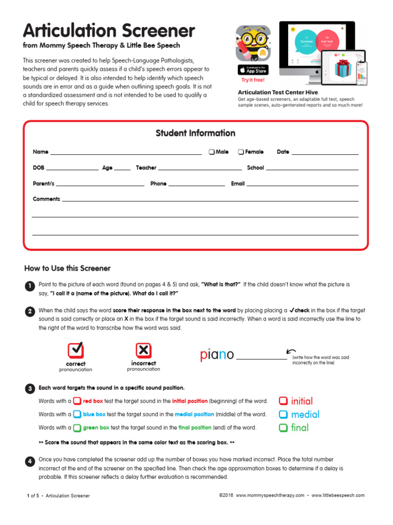 Articulation Screener | PDF | Speech | Human Communication