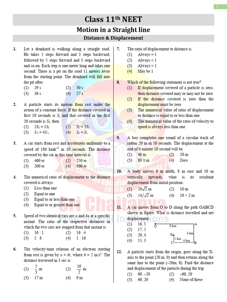 Motion in Straight Line DPP | PDF | Acceleration | Velocity