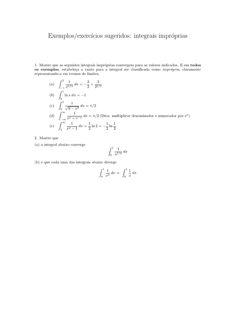 Integrais Improprias Exemplos | PDF