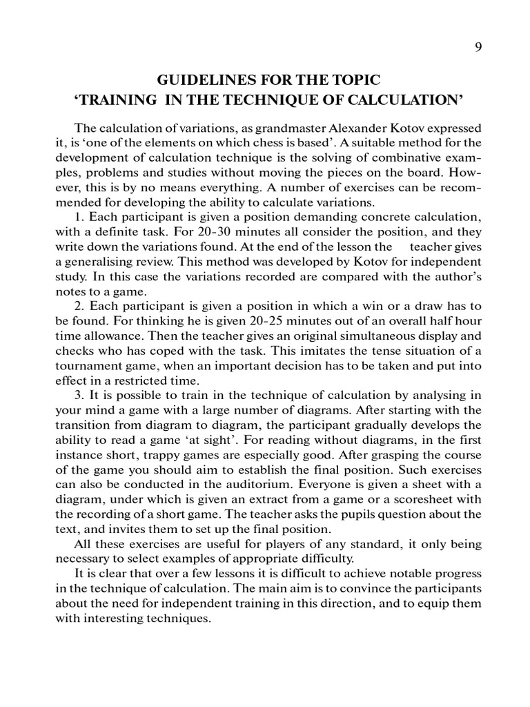 Training Calculation Techniques in Chess | PDF | Chess | Chess Theory