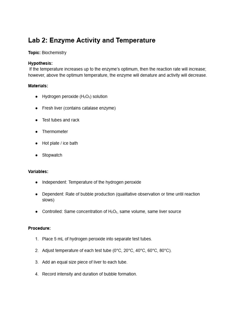 Lab 2 - Enzyme Activity and Temperature | PDF