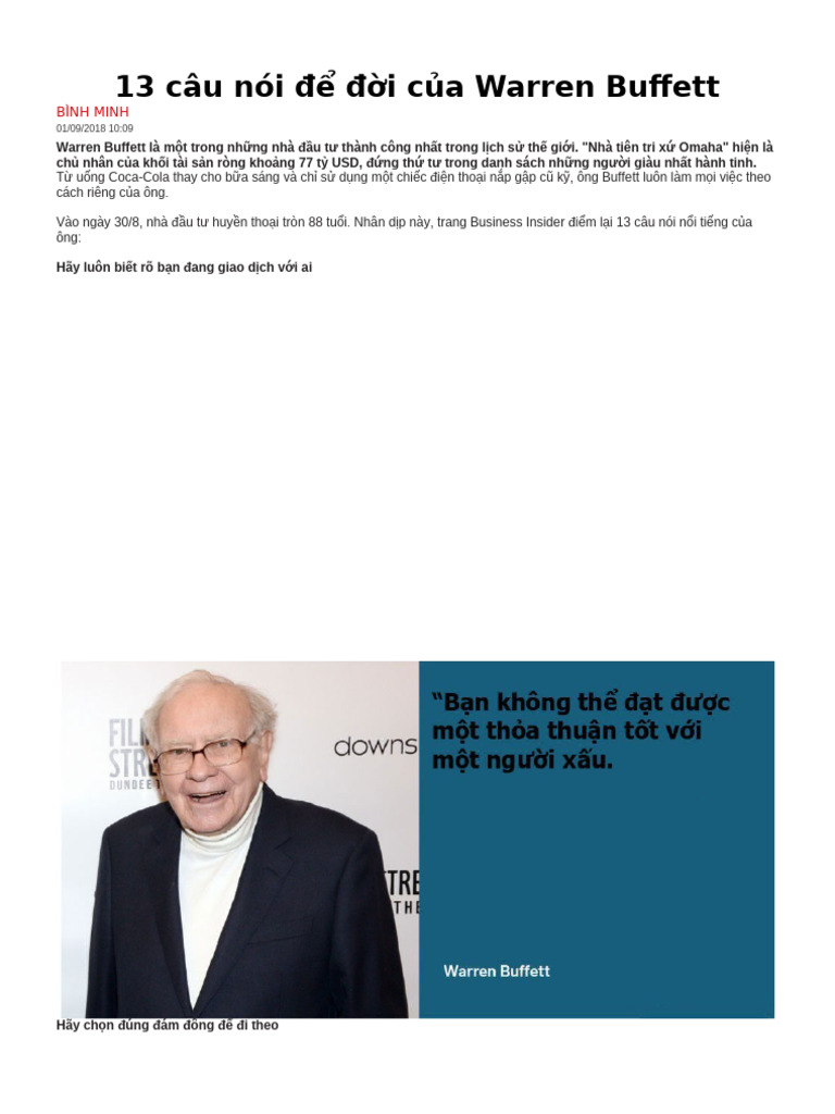 13 câu nói để đời của Warren Buffett | PDF