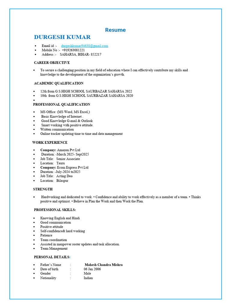 Durgesh Kumar Resume | PDF