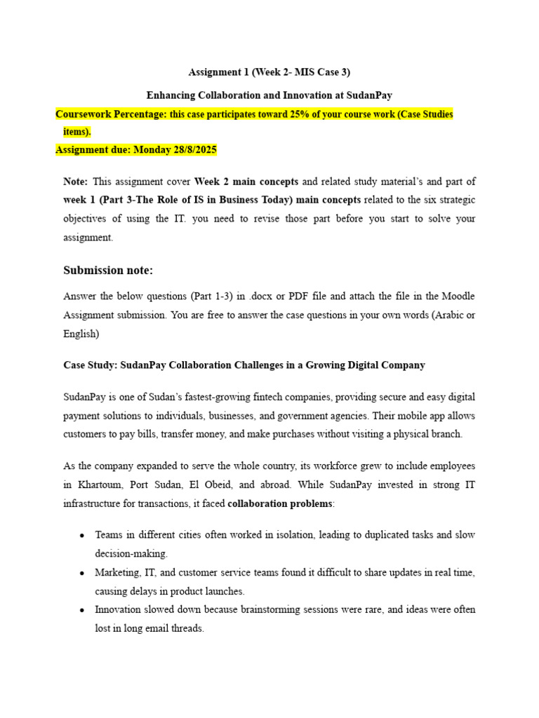 Assignment 1 (Week 2 - MIS Case 3) | PDF