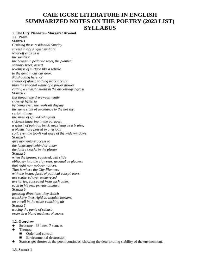 Caie Igcse Literature in English 2023 Poetry Volume One | PDF | Poetry ...