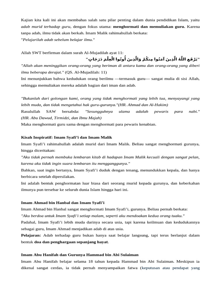 Adab Murid: Menghormati Guru dalam Islam | PDF