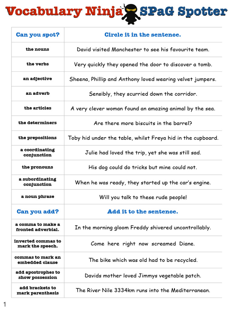 SPaG Spotter: Vocabulary Activities | PDF