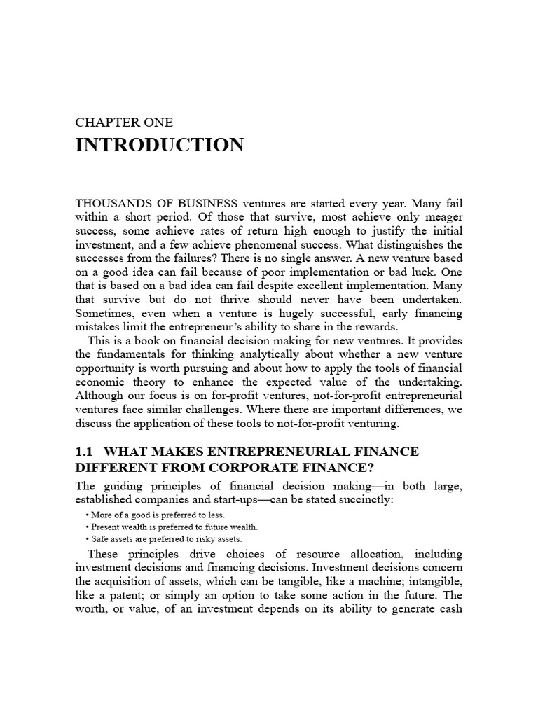 Entrepreneurial Finance - Chapter 1 | PDF | Entrepreneurship | Venture ...