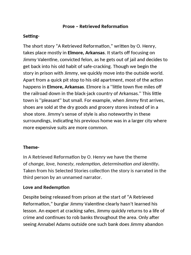 Setting and Themes in A Retrieved Reformation | PDF