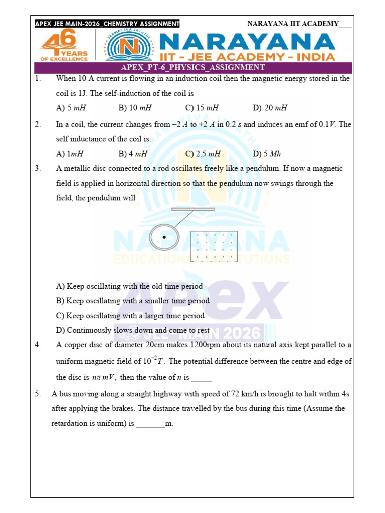Apex Jeemain - 2026 - Physics - PT-6 - Assignment | PDF | Capacitor ...