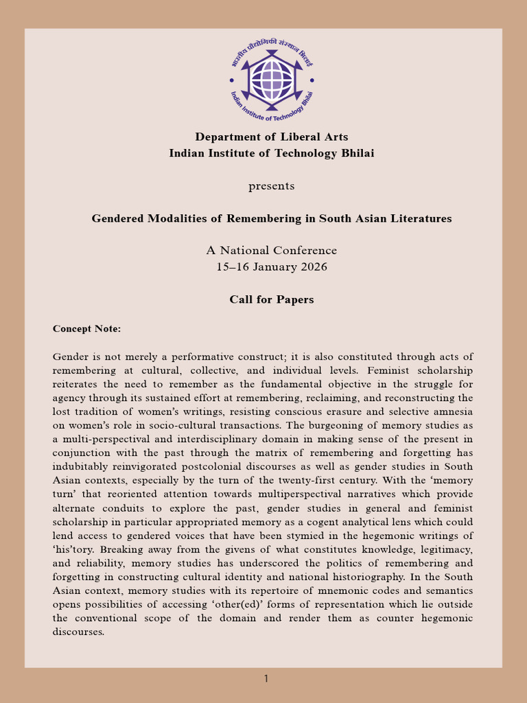 Gendered Memory in South Asian Literature | PDF | Gender | Gender Studies