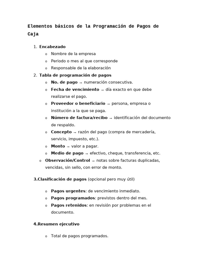 Elementos Básicos de La Programación de Pagos de Caja | PDF