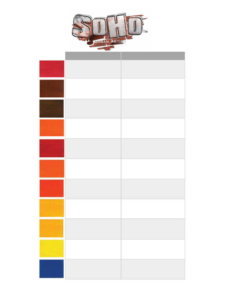 SoHo-Oil-colors Pigment-Chart | PDF | Pigment | Hue