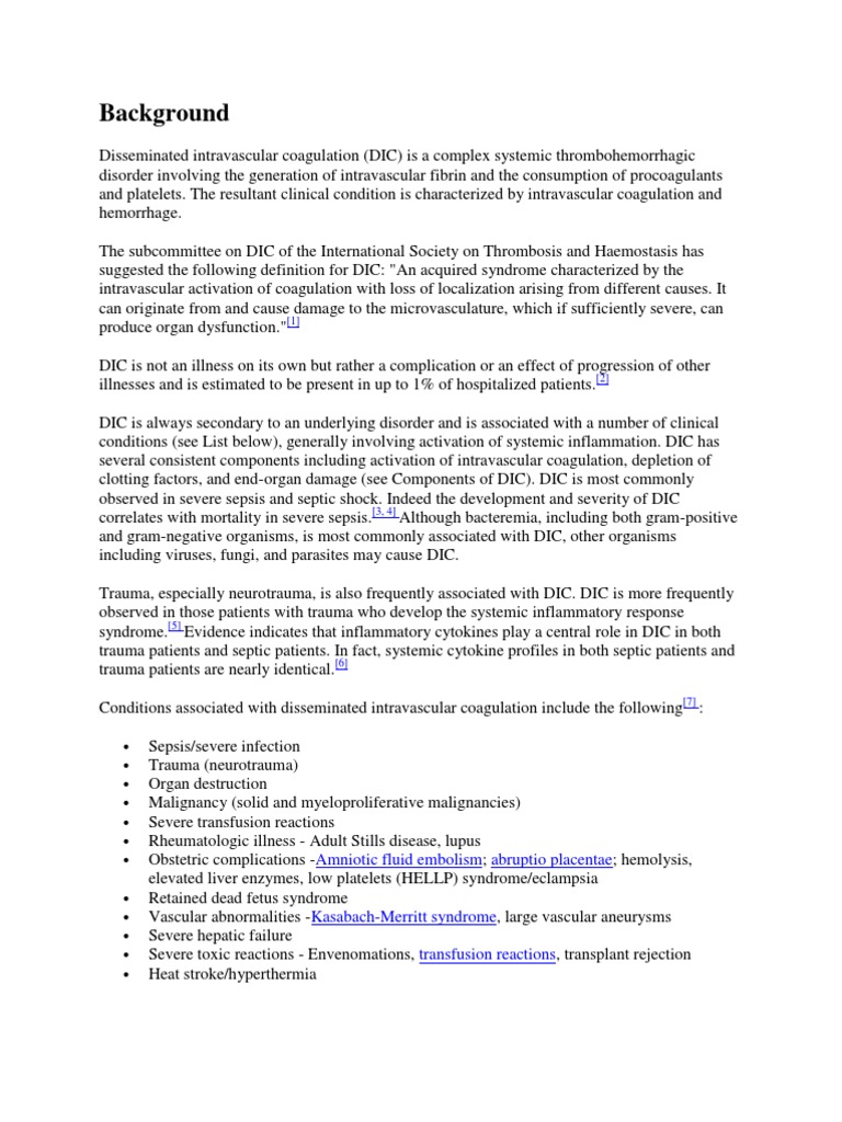 Disseminated Intravascular Coagulation (DIC): Causes, Pathophysiology ...