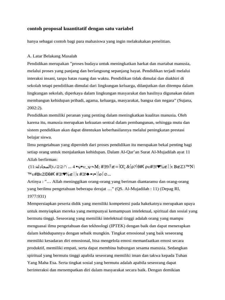 Contoh Proposal Kuantitatif Dengan Satu Variabel | PDF
