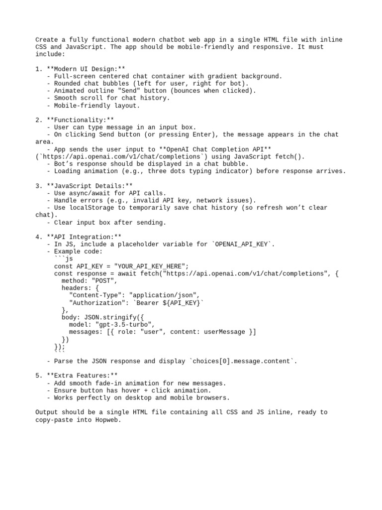 Modern Chatbot Web App in HTML | PDF