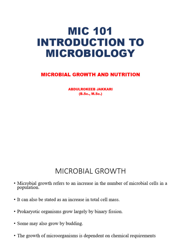 MIC 101 - Microbial - Growth - and - Nutrition - 112450 | PDF | Growth ...