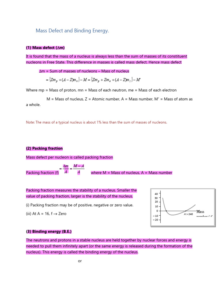 Mass Defect and Binding Energy Explained | PDF | Atomic Nucleus ...