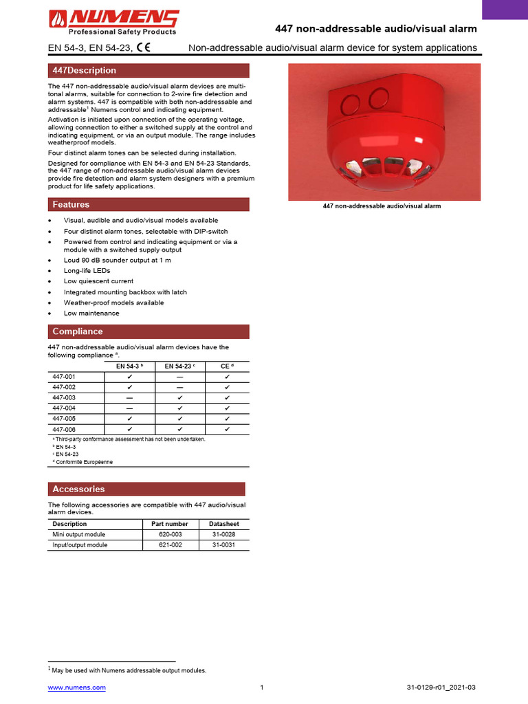 31-0129-r01 447 Audio Visual Alarm | PDF | Electric Power | Electrical Components