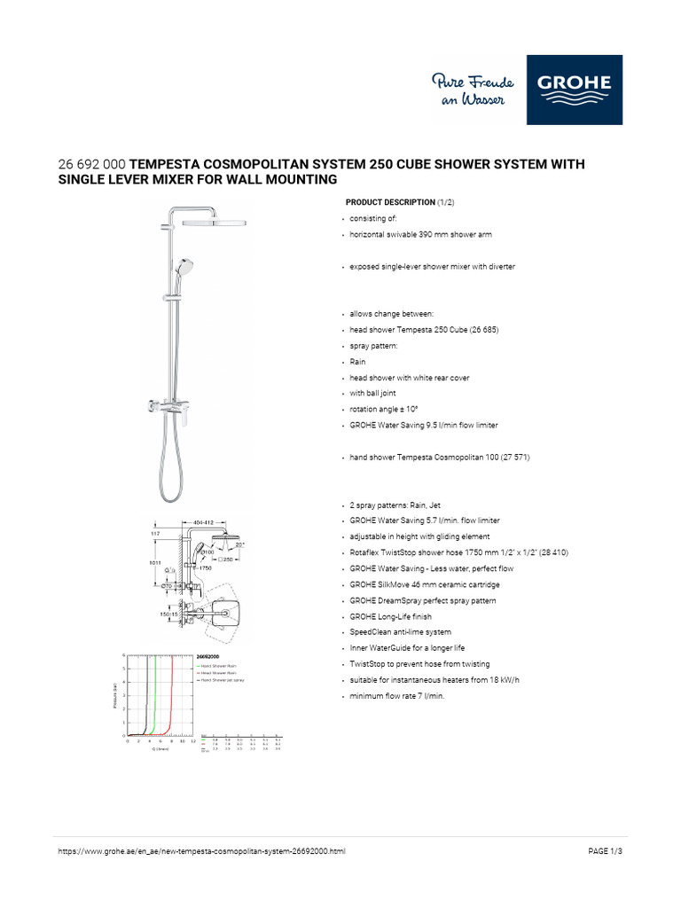 GROHE Specification Sheet 26692000 | PDF | Shower | Equipment