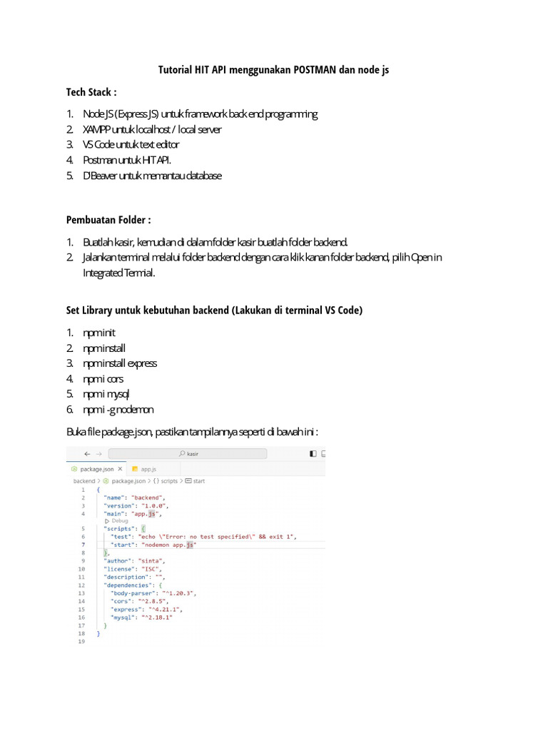 Tutorial HIT API Menggunakan Postman Dan Node Js (Aplikasi Kasir) | PDF